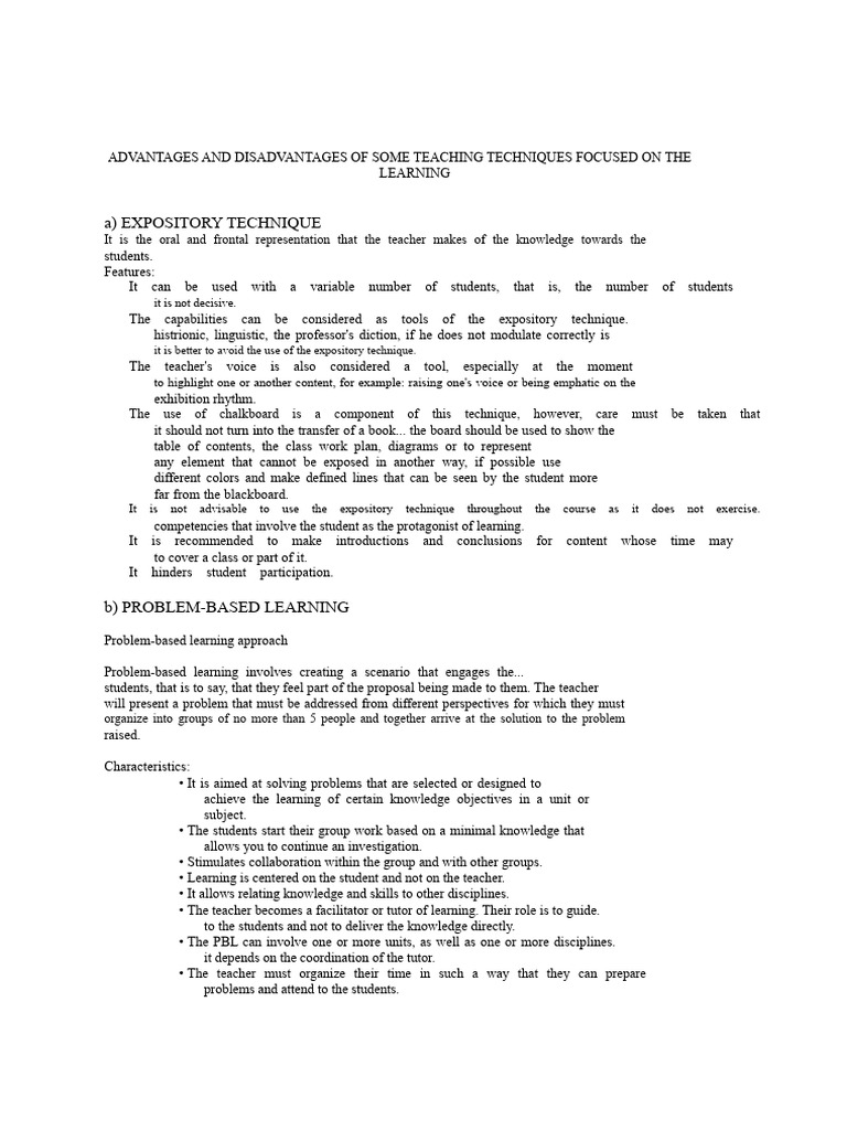 Advantages and Disadvantages of Some Learning-Centered Teaching ...