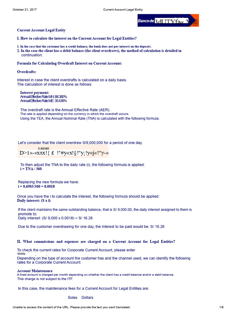Example of Calculation of Bank Overdraft Current Account Corporate ...