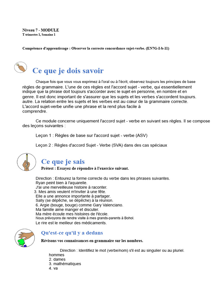 Accord Sujet-Verbe : Règles Essentielles | PDF | Nombre grammatical ...
