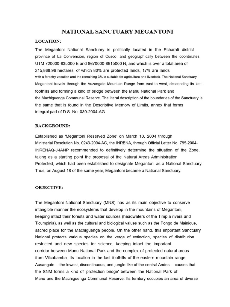 National Sanctuary Megantoni | PDF | Tropics | Mountains