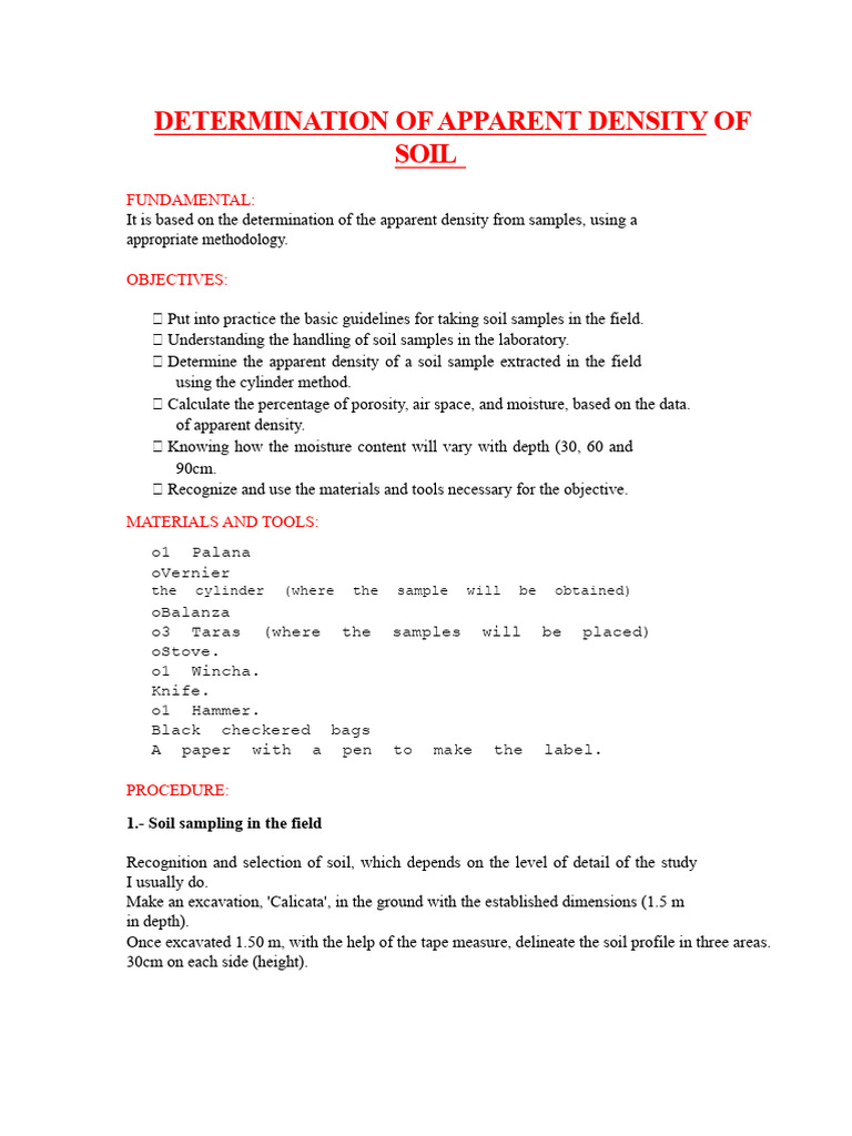 Soil Apparent Density Measurement Guide | PDF | Porosity | Soil