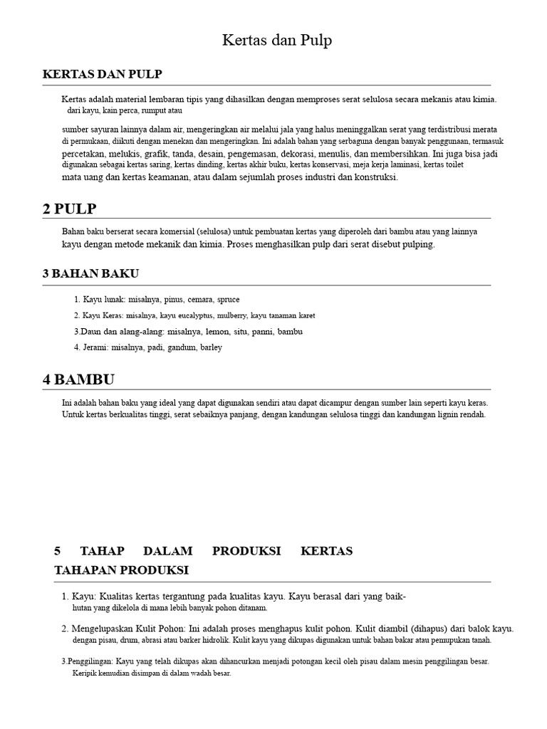 Proses Pembuatan Kertas dan Pulp | PDF