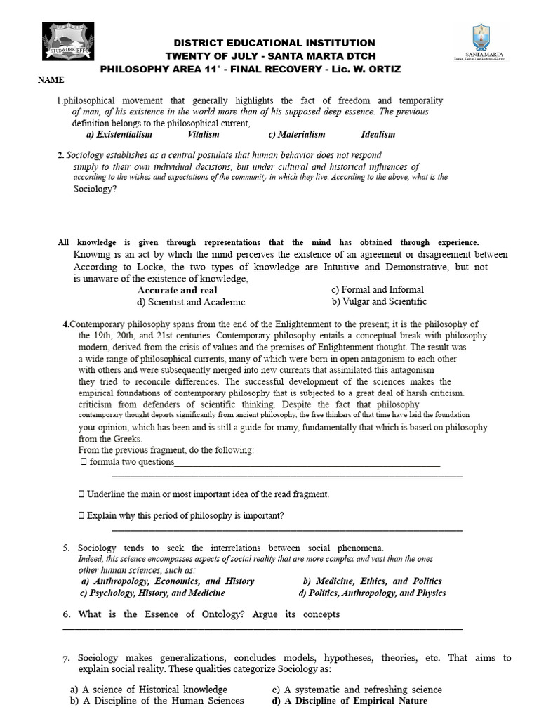 Philosophy and Sociology Exam Review | PDF | Science | Sociology