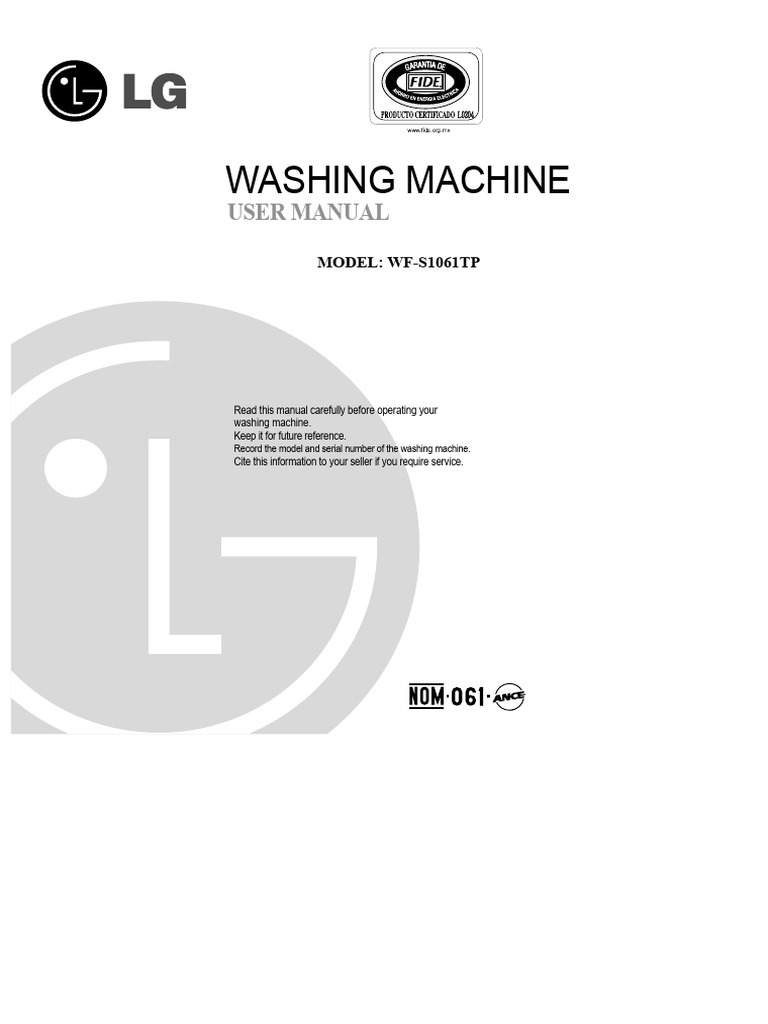 LG Washing Machine WF-S1061TP | PDF | Washing Machine | Laundry