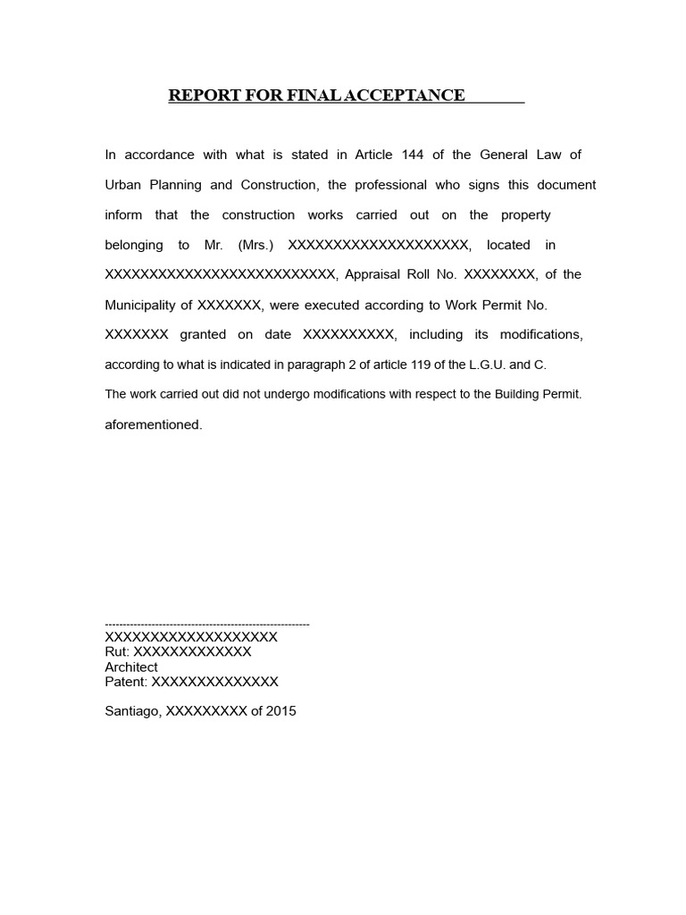 Final Acceptance Report for Construction | PDF