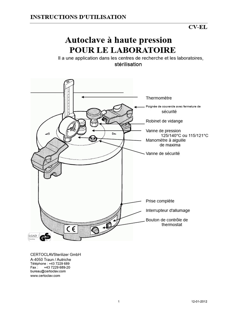 Instructions d'utilisation de l'autoclave CV-EL | PDF | Robinet ...