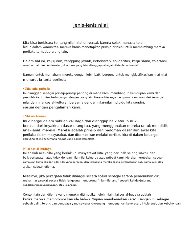 Klasifikasi Nilai-Nilai Universal Manusia | PDF