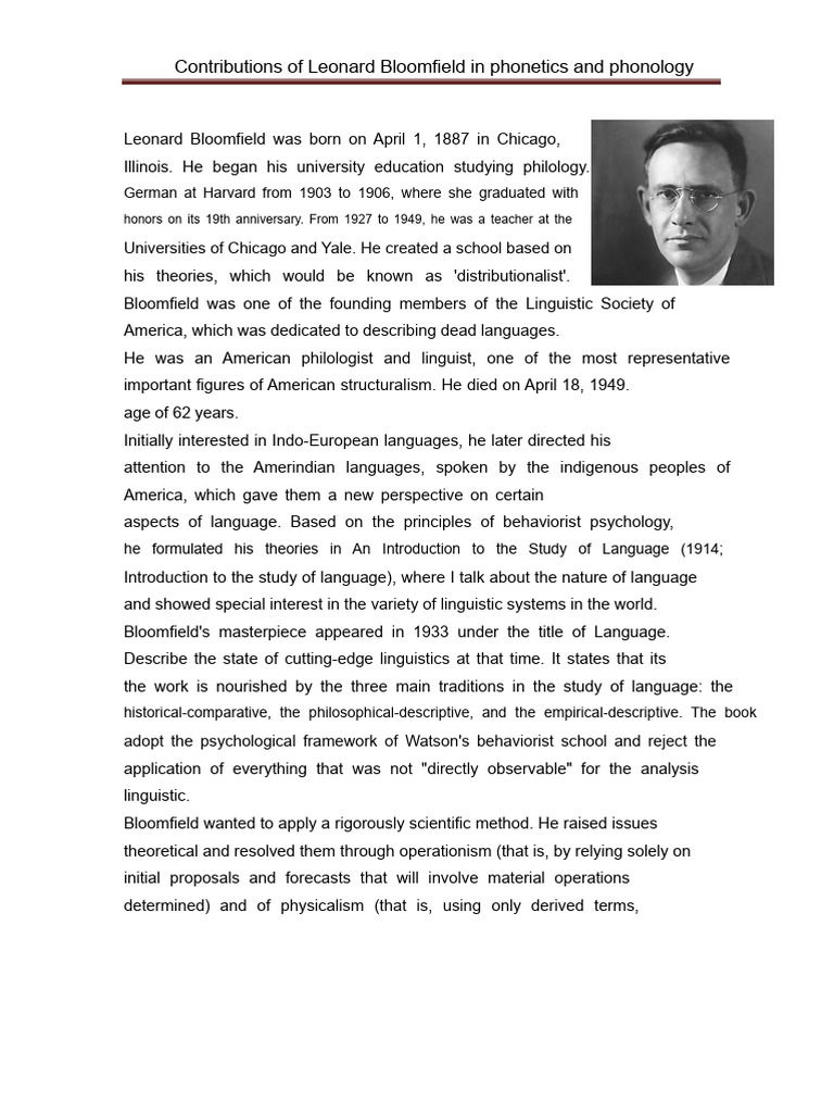 Summary of Leonard Bloomfield | PDF | Linguistics | Semantics