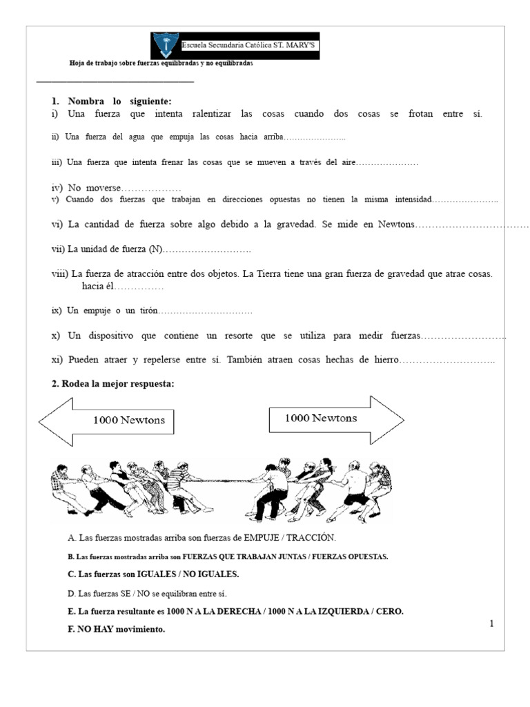 Fuerzas Equilibradas Y No Equilibradas Pdf Fuerza Gravedad