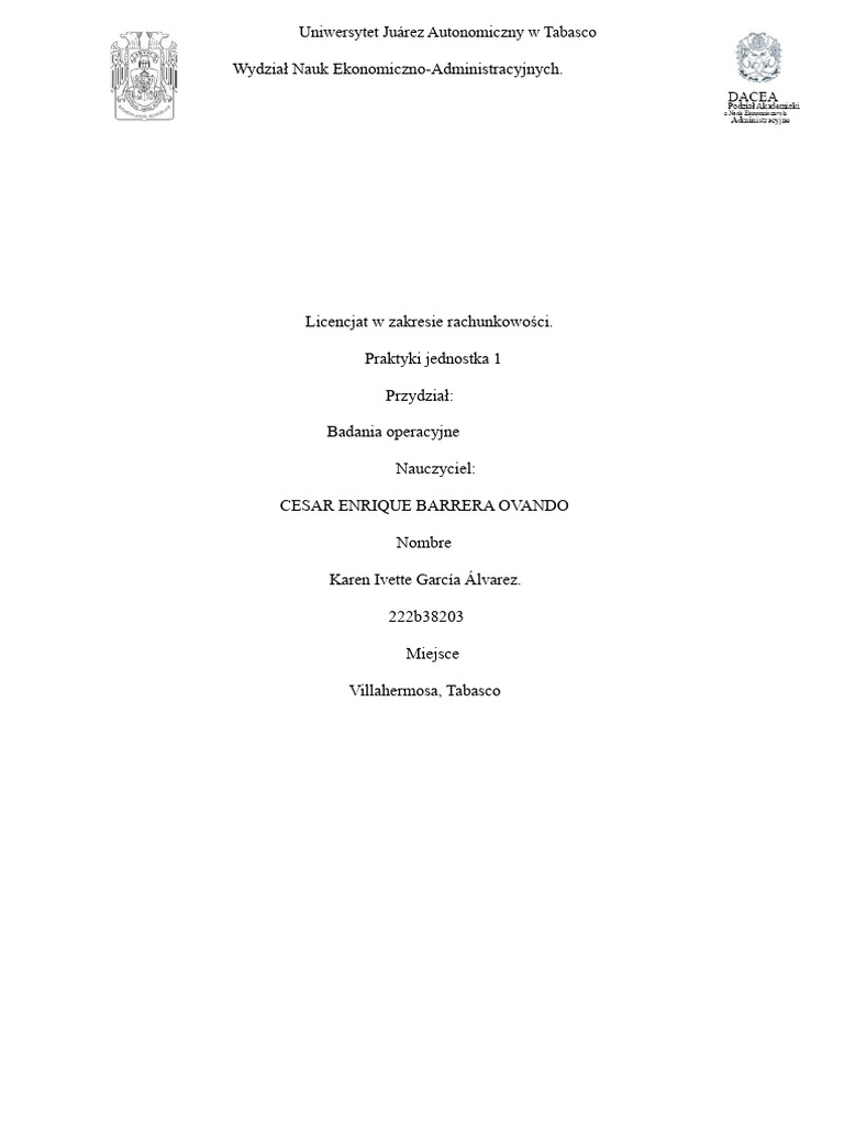 Karen Ivette Garcia Alvarez (Praktyki) | PDF