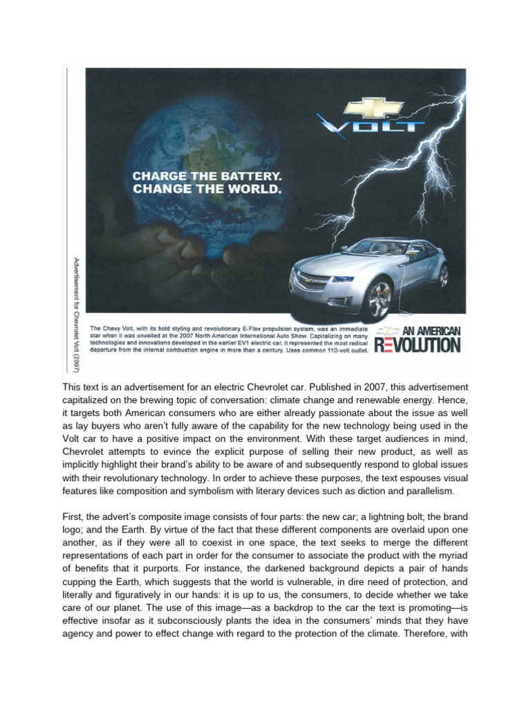 Chevrolet Volt Ad: Climate Change Appeal | PDF | Advertising | Brand