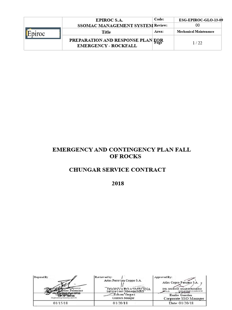 2.9. Emergency and Contingency Plan 2018-Rockfall | PDF | Emergency ...