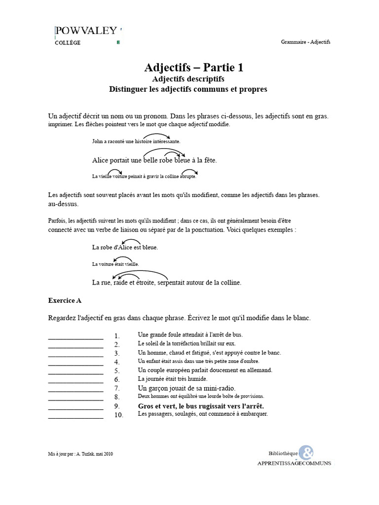 Guide sur les adjectifs descriptifs | PDF | Phrase | Texas
