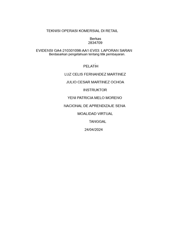Laporan Saran Dari Pengetahuan Titik Pembayaran. | PDF