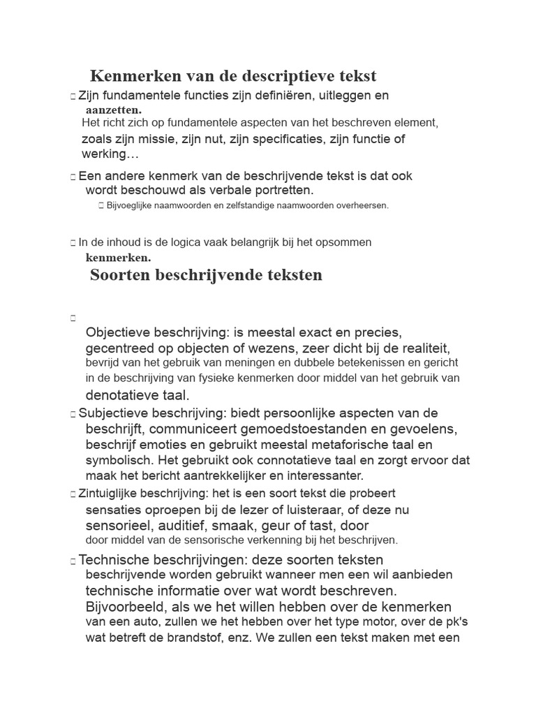 Kenmerken Van de Beschrijvende Tekst | PDF
