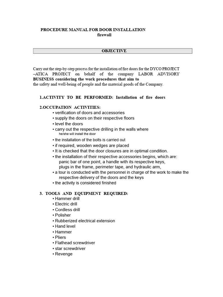 Procedure Manual For The Installation of Fire Doors 1 | PDF