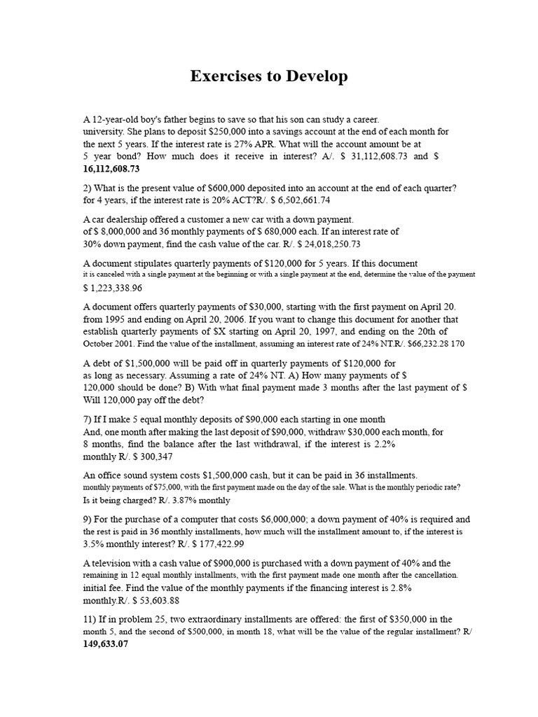 Exercises to Develop Financial Calculation II | PDF | Interest | Debt