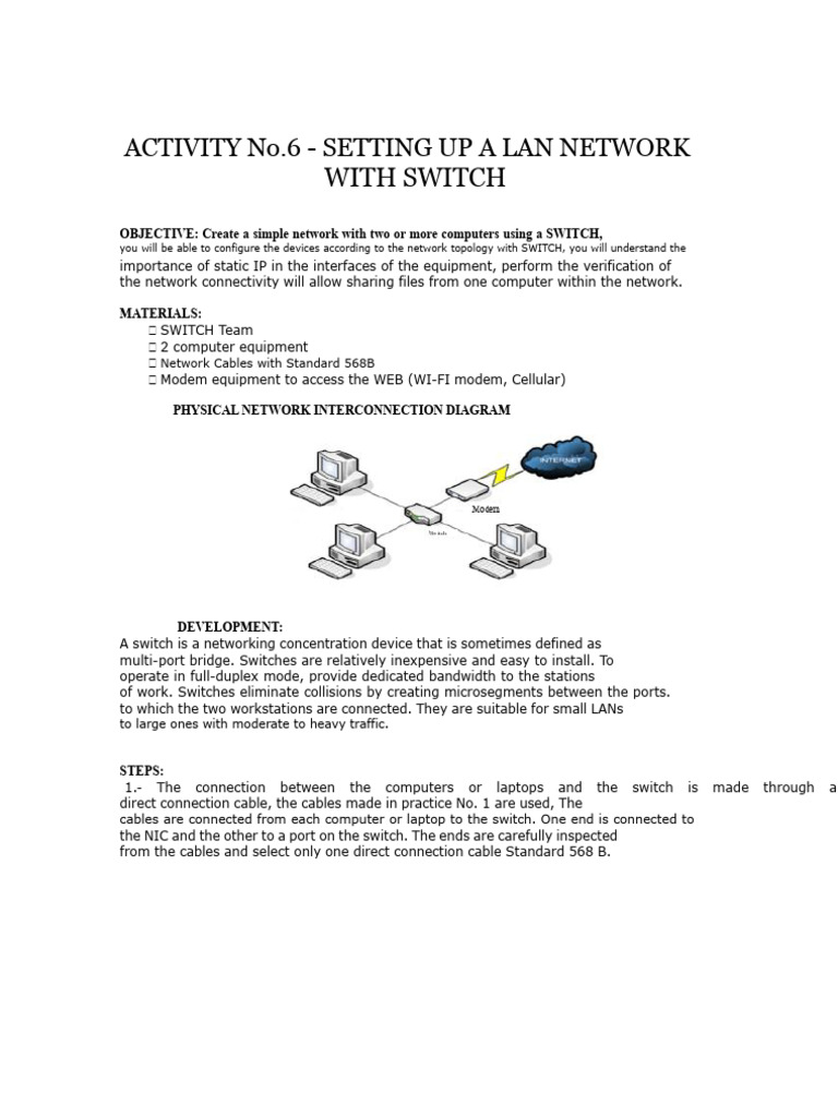 ASSEMBLY OF A LAN NETWORK WITH SWITCH | PDF | Computer Network ...