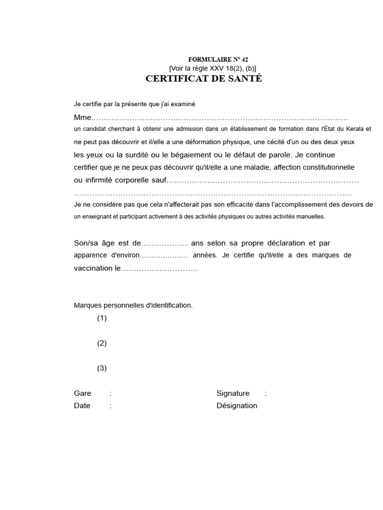 Certificat de Santé | PDF