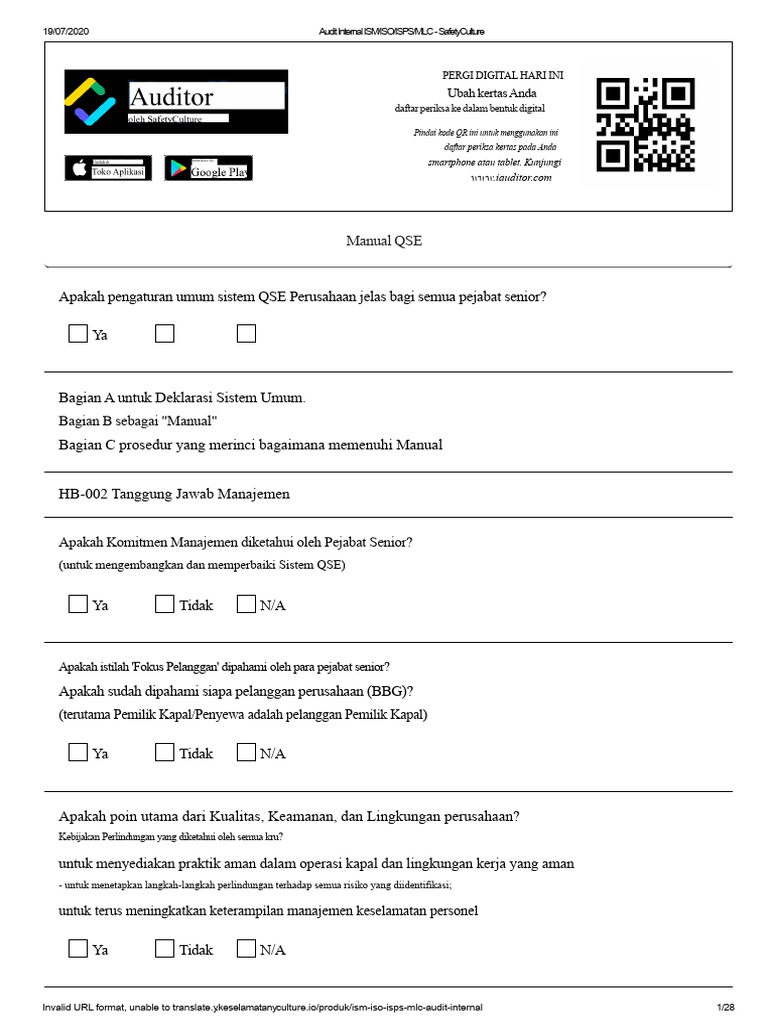 Audit Internal ISM ISO ISPS MLC - SafetyCulture | PDF
