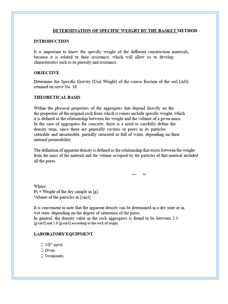 Specific Weight Determination Guide | PDF | Porosity | Weight