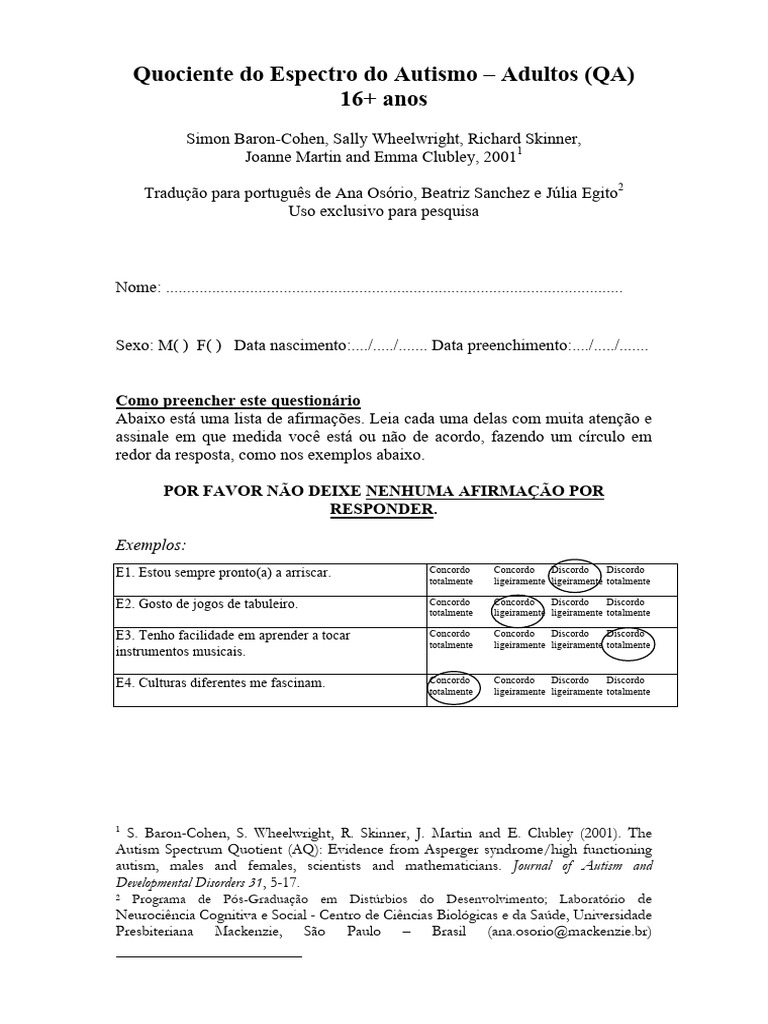 Microsoft Word - AQ_Português_Brasil (50 Itens).Doc | PDF