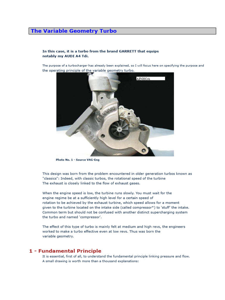 The Variable Geometry Turbo | PDF | Turbocharger | Engines