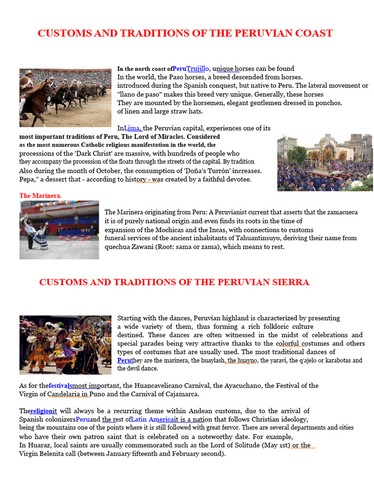 Peruvian Customs and Traditions Overview | PDF