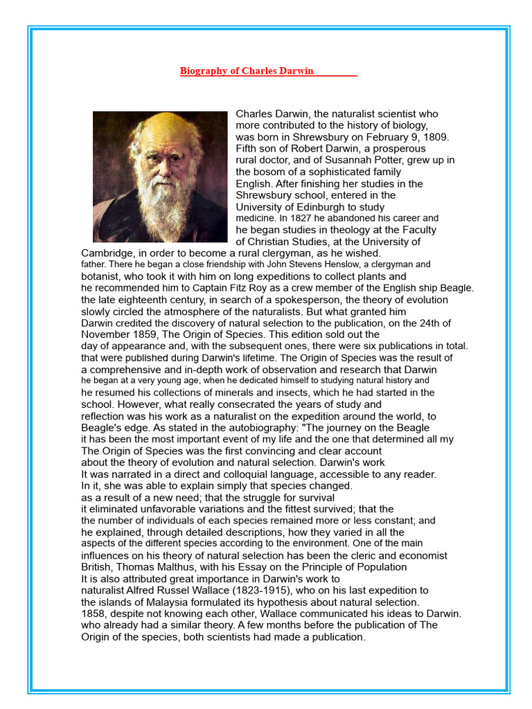 Biography of Charles Darwin | PDF | Natural Selection | Charles Darwin