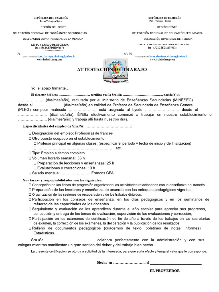 Modelo DE ATTESTACIÓN DE TRABAJO | PDF