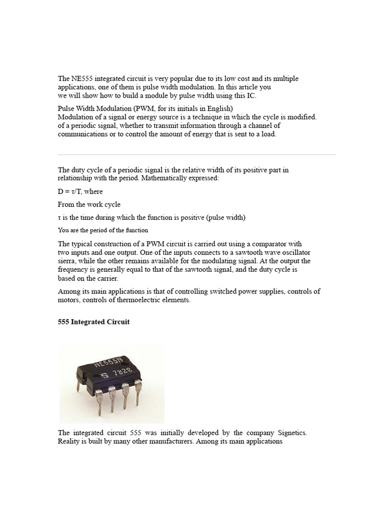Pulse Width Modulation (PWM) with 555 Integrated Circuit | PDF ...