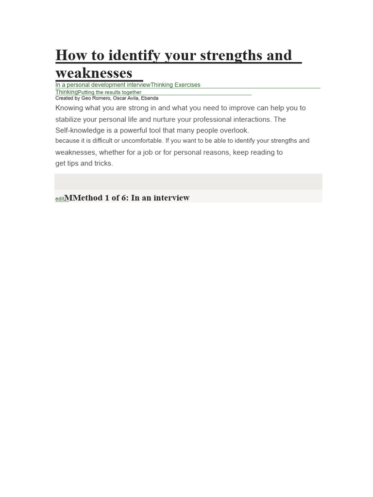 Identify Your Strengths and Weaknesses | PDF | Knowledge | Skill