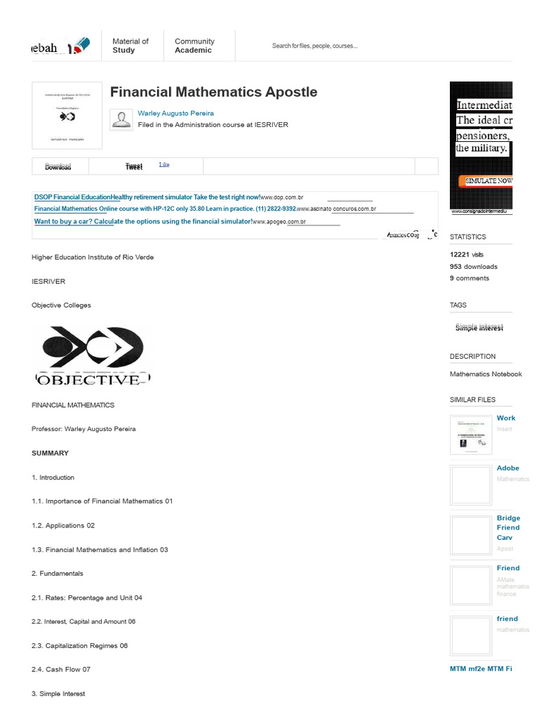 Financial Mathematics Overview Guide | PDF | Interest | Discounting