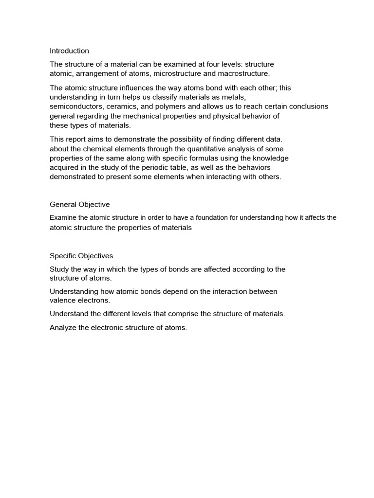 Atomic Structure - Introduction and Objectives | PDF
