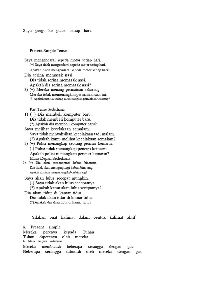 Contoh Tenses Simple Present, Simple Past, Dan Simple Future | PDF