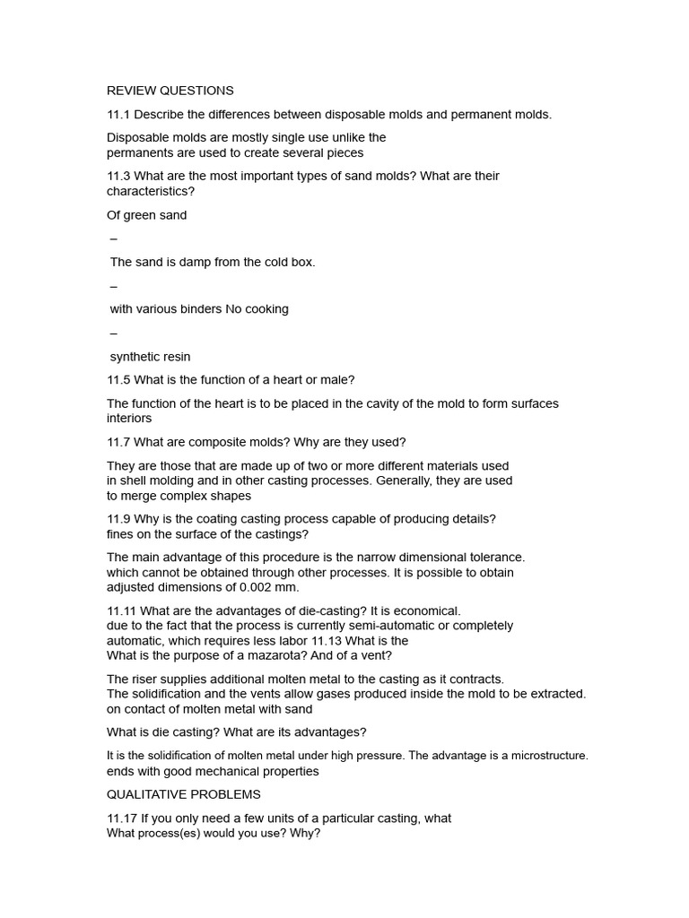 Casting Processes and Techniques Explained | PDF | Casting | Secondary ...