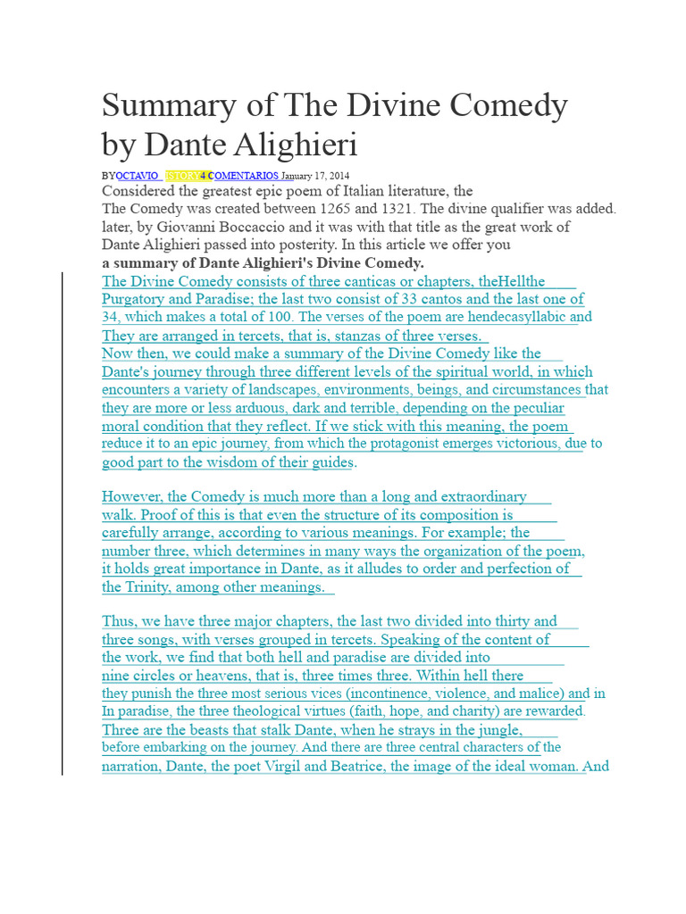 Summary of Dante's Divine Comedy | PDF | Divine Comedy | Inferno (Dante)
