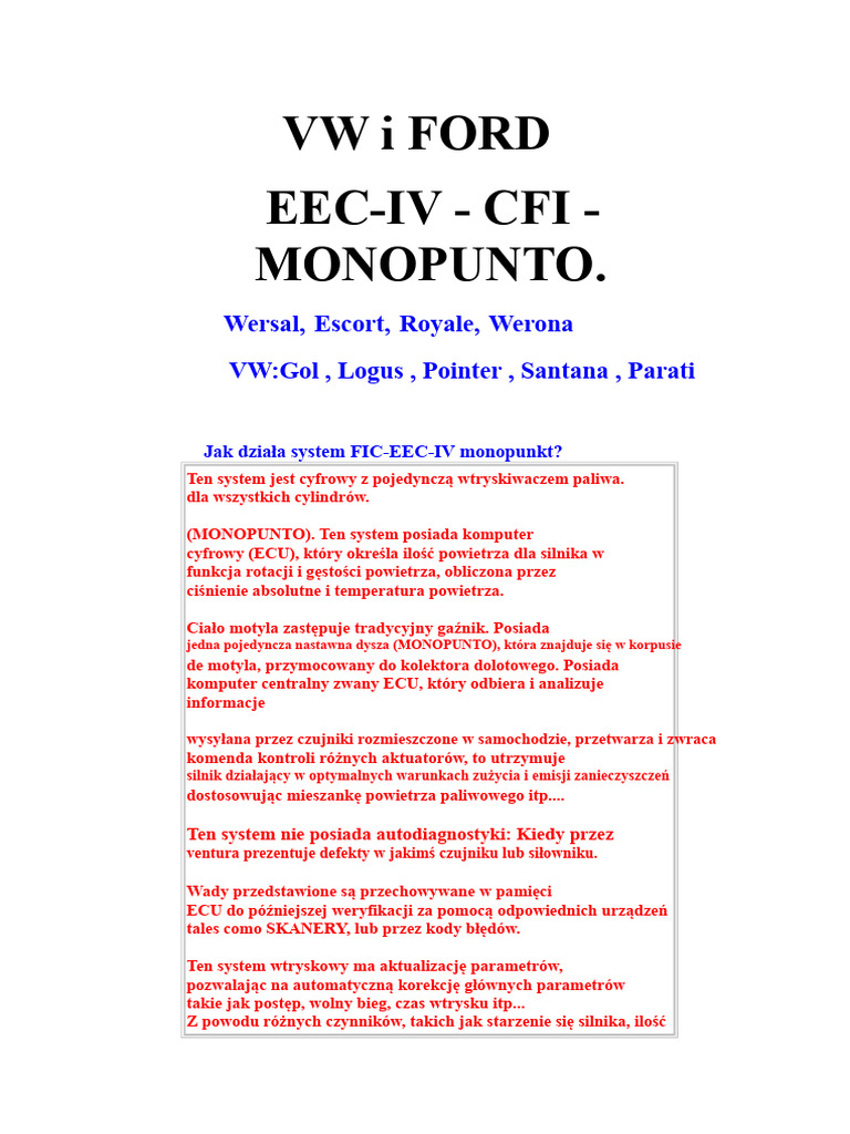 Wtrysk EEC-IV - CFI - Monopunktowy | PDF