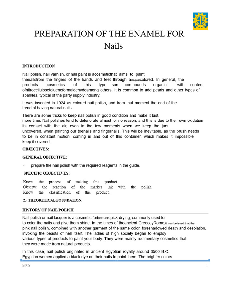 Preparation of Nail Polish | PDF | Nail (Anatomy) | Paint