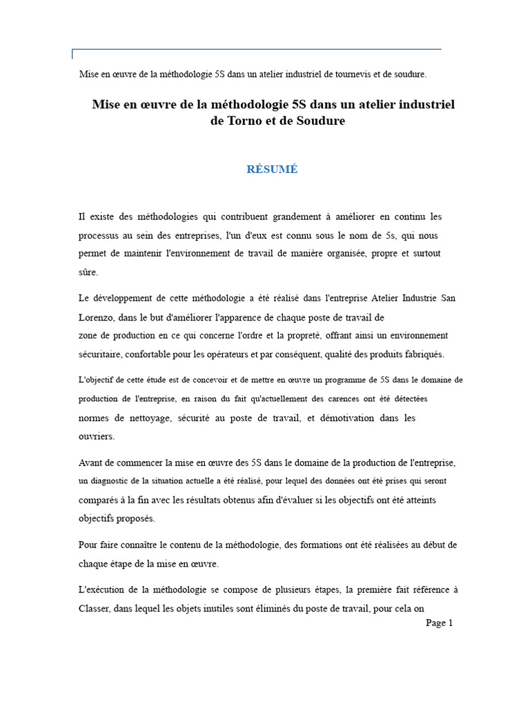 Mise en œuvre des 5S en atelier industriel | PDF | Lean (production ...