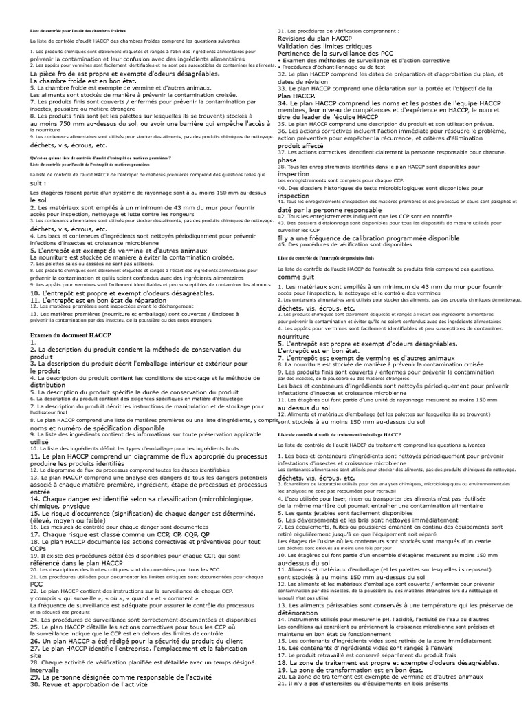 Audit HACCP : Liste de contrôle complète | PDF | Nourritures | Tuyau