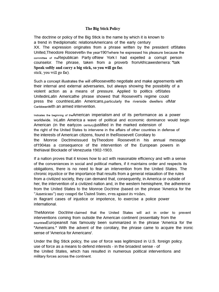 Big Stick Policy | PDF | International Relations