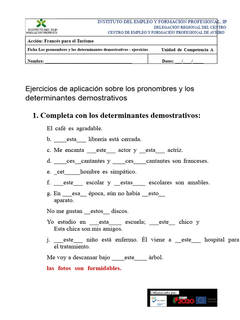 Ejercicios Sobre Los Pronombres y Los Determinantes Demostrativos | PDF