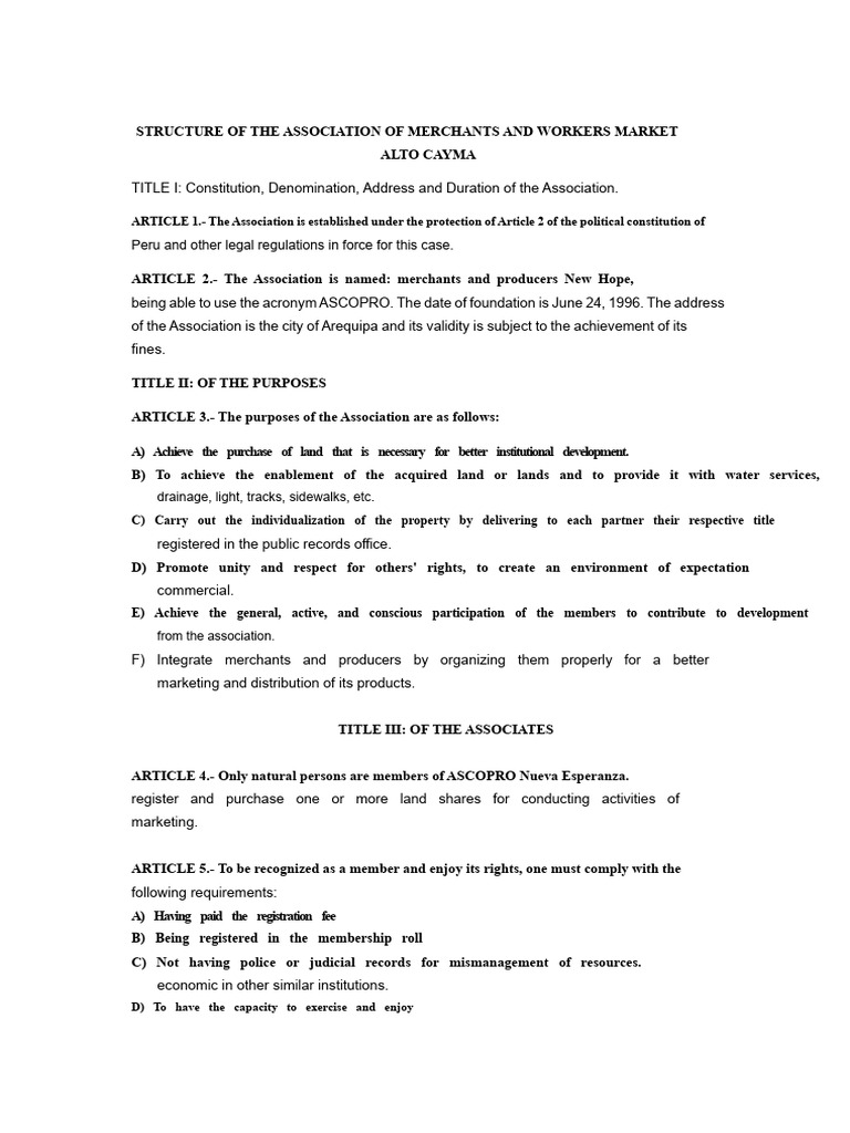 Structure of The Association of Merchants and Workers Market | PDF ...