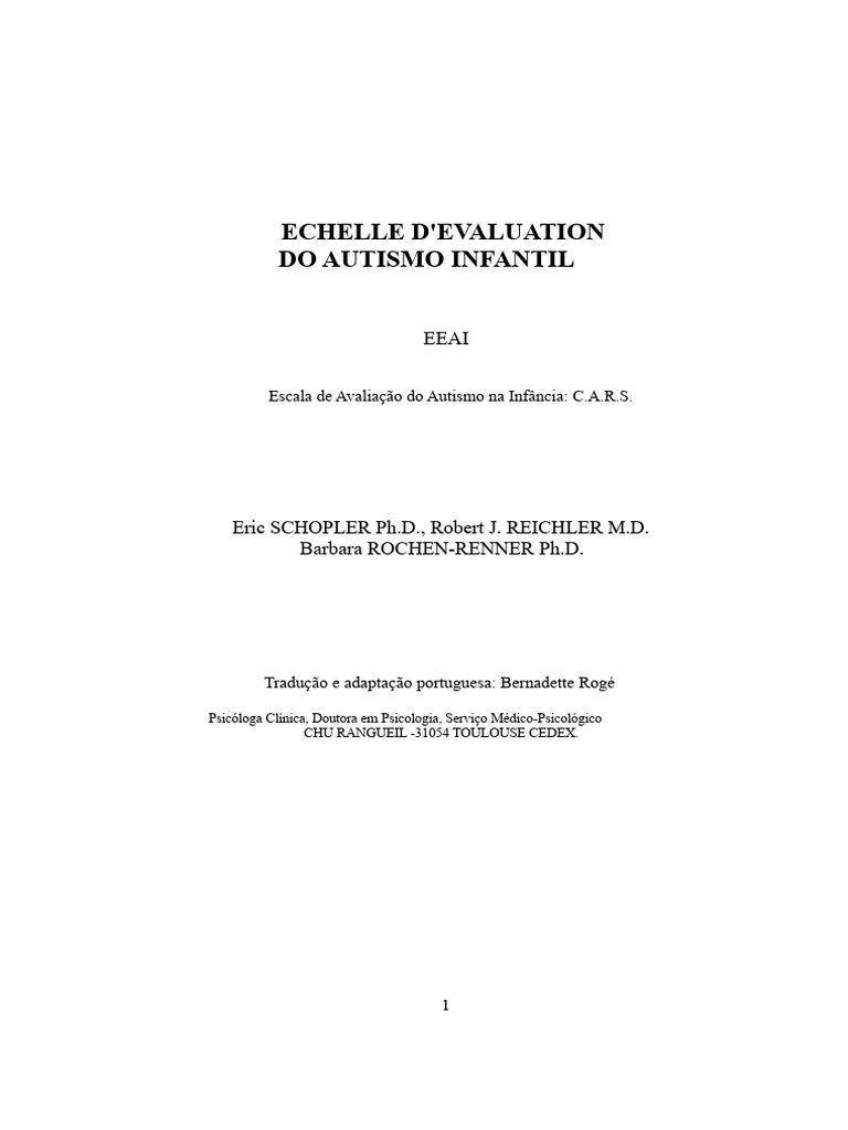 Escala C.A.R.S. para Avaliação do Autismo | PDF | Autismo | Esquizofrenia