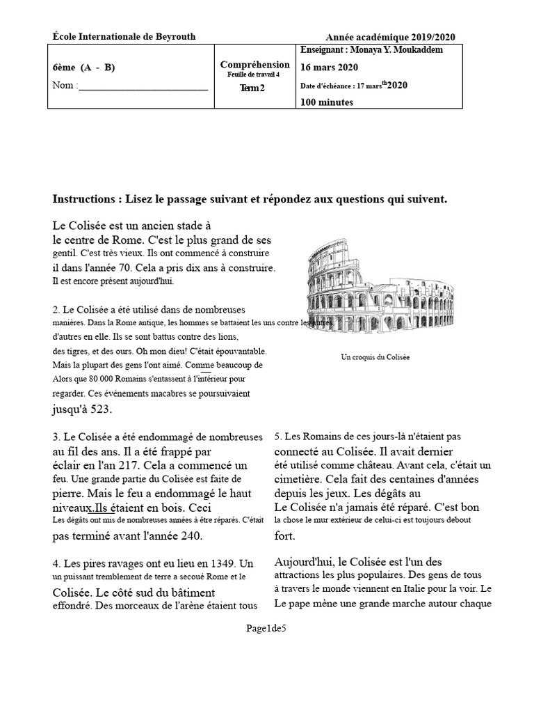 Compréhension sur le Colisée de Rome | PDF