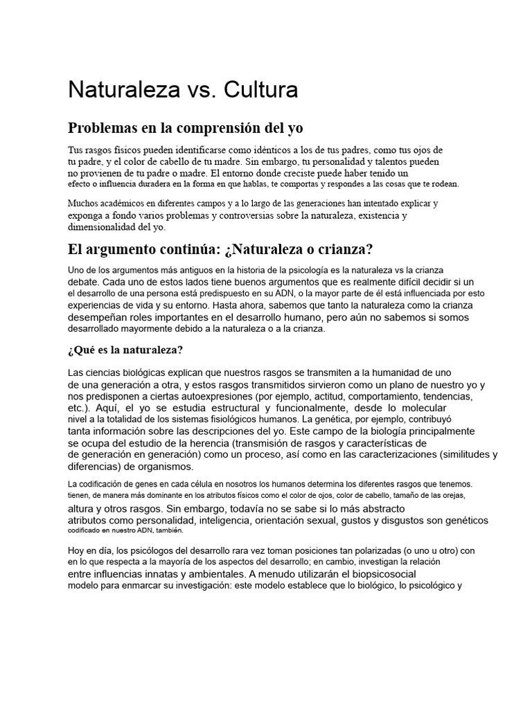 Naturaleza vs. Crianza: El Debate del Yo | PDF | Naturaleza versus ...