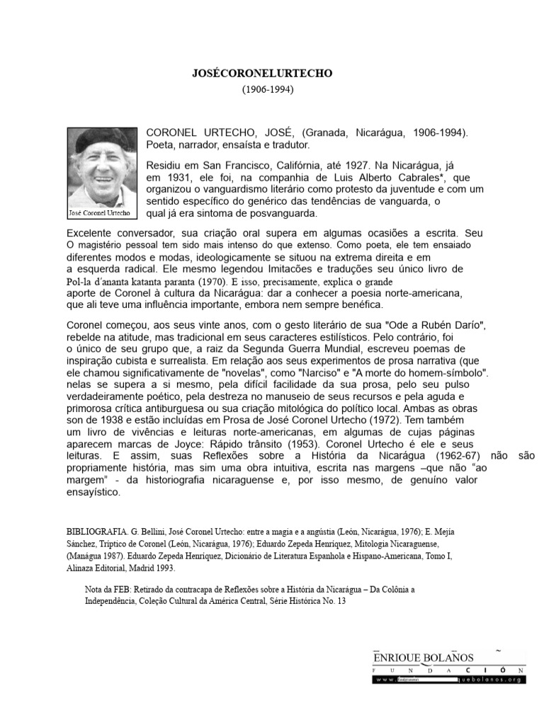Biografia de Jose Coronel Urtecho v1 | PDF | Nicarágua | Poesia