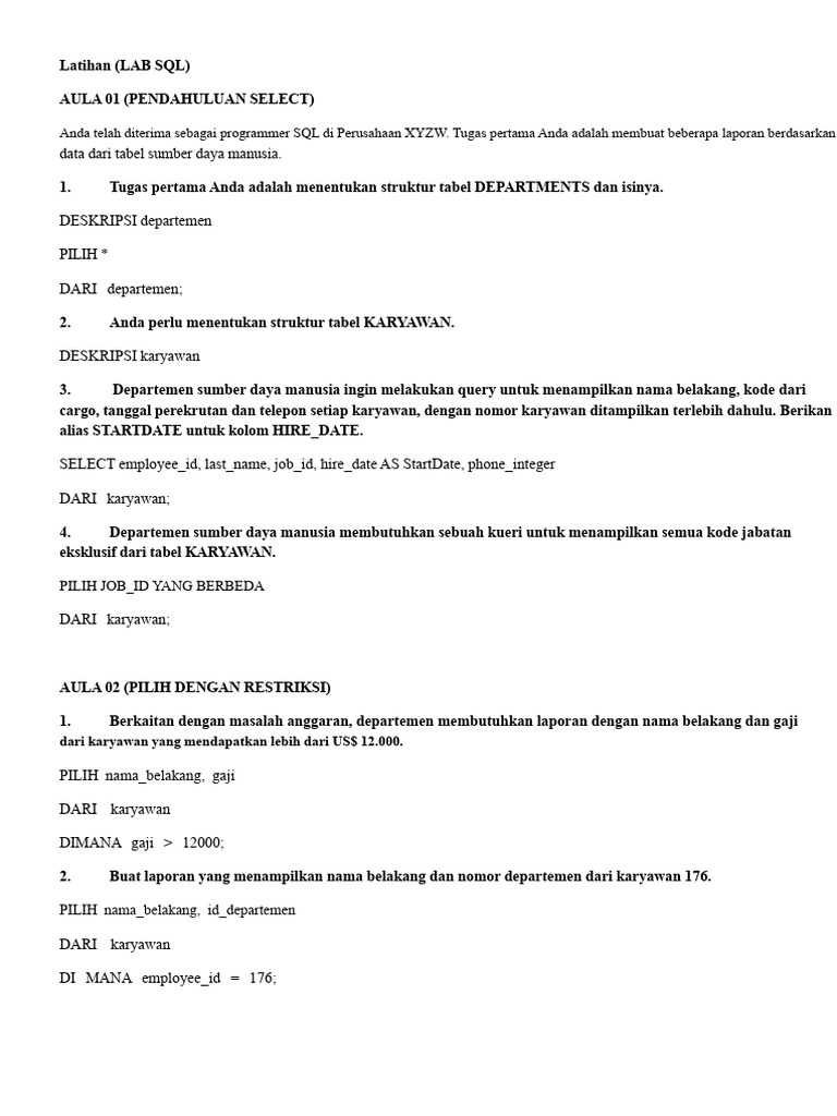 Latihan Yang Diselesaikan Basis Data | PDF