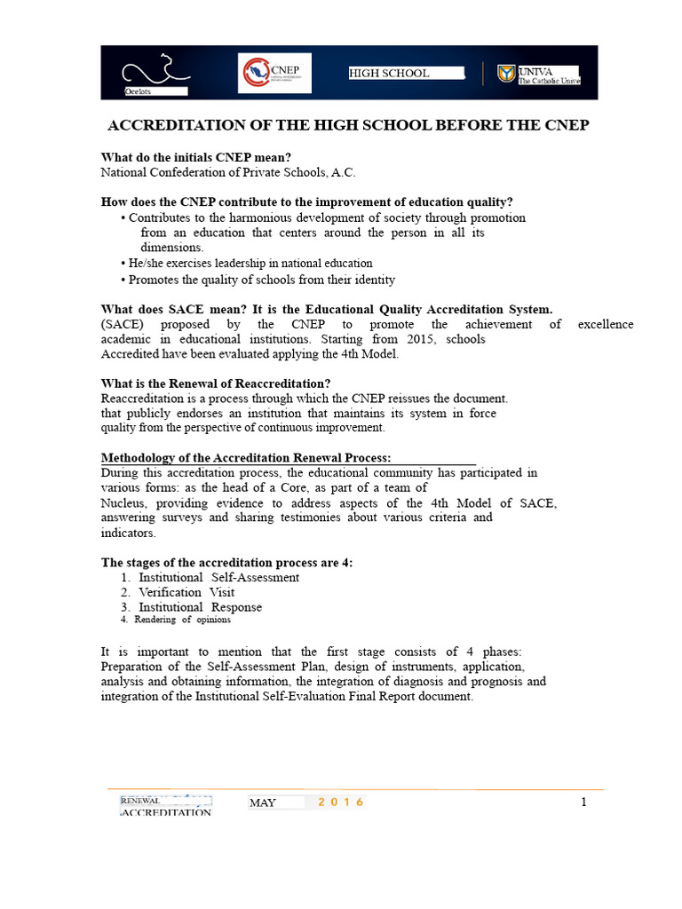 Sace 4 Model Accreditation | PDF | Curriculum | Teachers